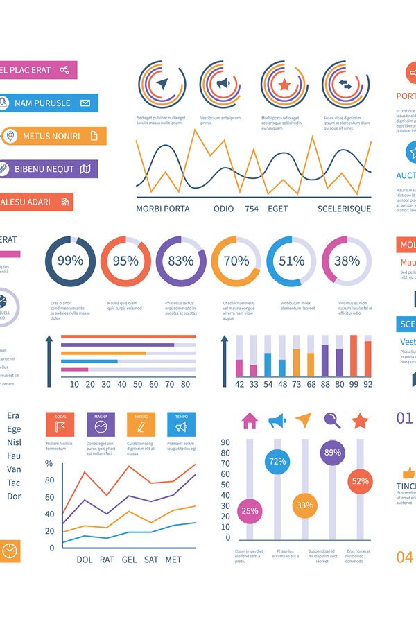 Infographic dashboard. Ui interface, information panel with