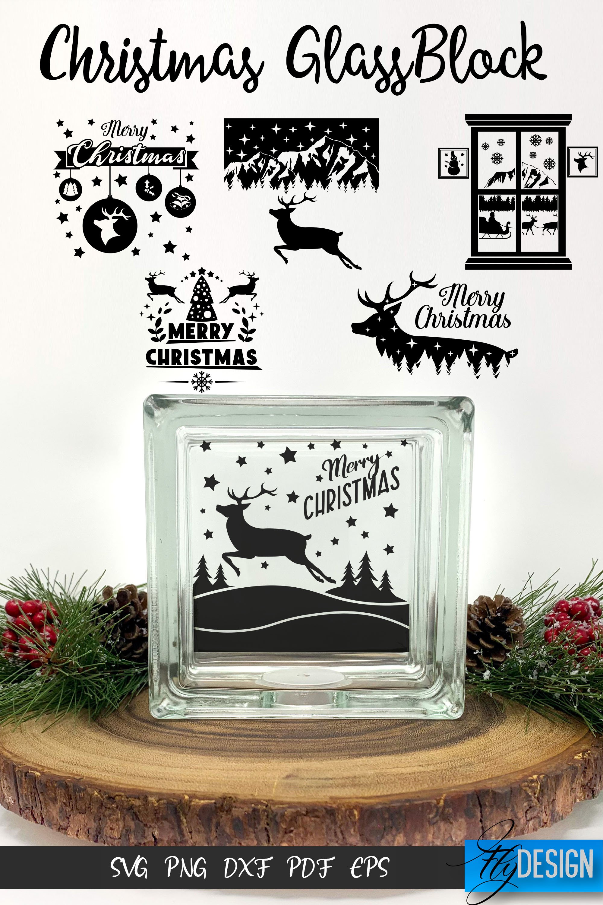Glass Block SVG, Christmas Glass Block Designs, Reindeer SVG