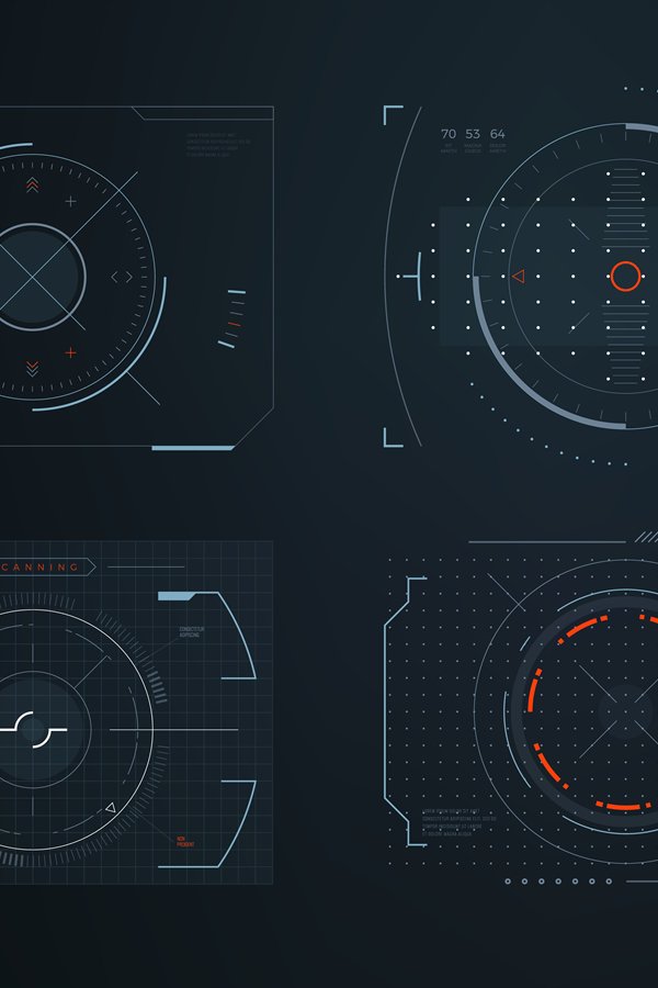 Futuristic hud virtual control panels. Hologram touch screen