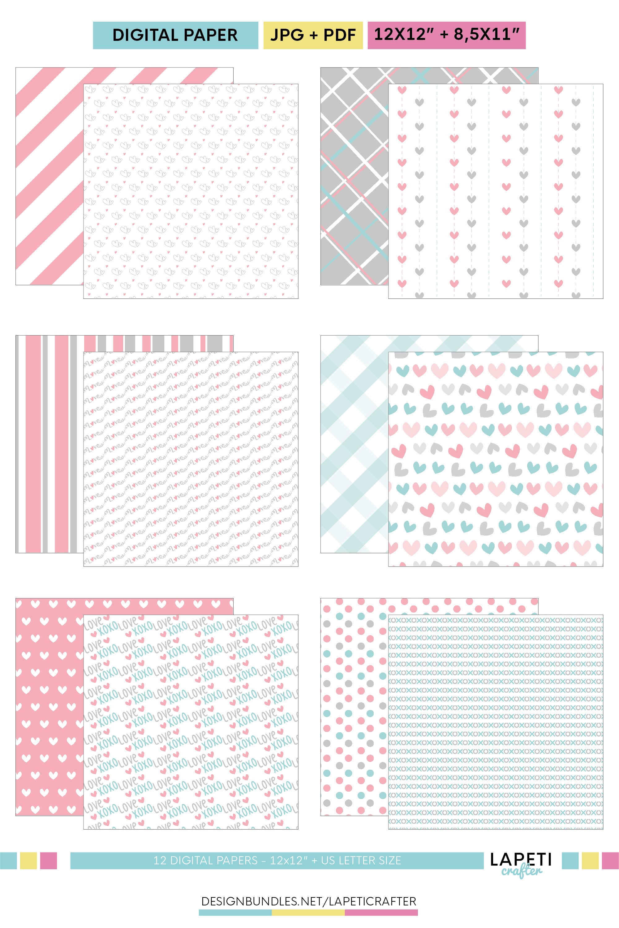 Valentine's Day pastel colors digital paper (1163757) | Papers | Design ...