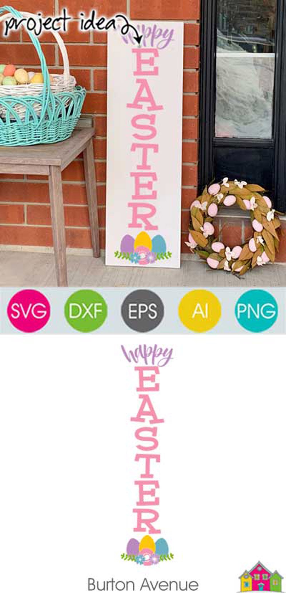 Happy Easter Porch Sign | Vertical Easter Sign SVG