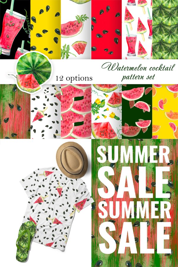 Watermelon Digital Printing Paper - Pink-Green Tropical Clip
