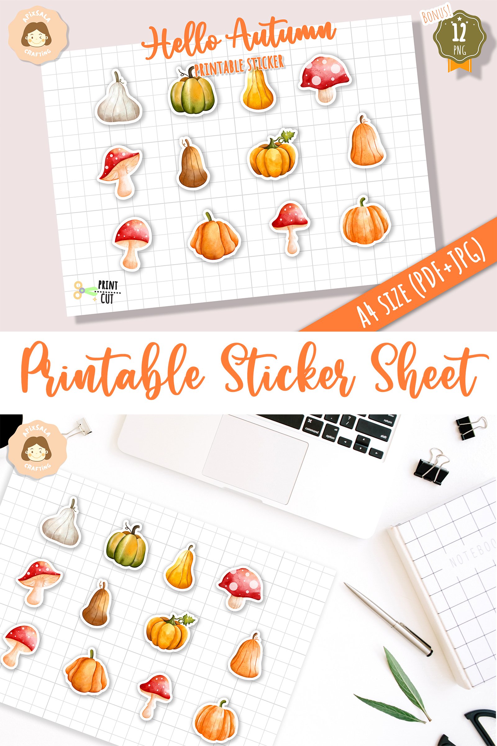 Fall Pumpkin-Mushroom Printable Sticker Sheet