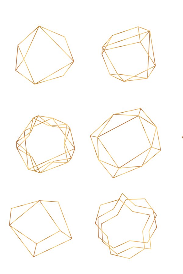 Gold polygonal frames. Triangle line shape, polygon style cr
