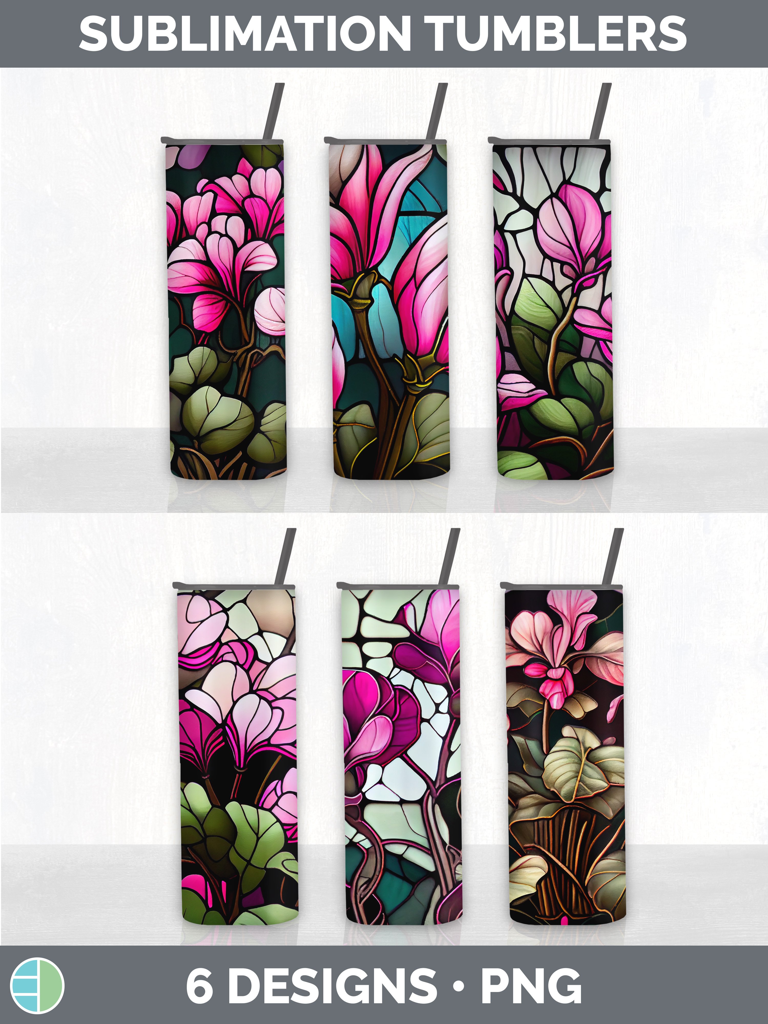 Stained Glass Cyclamen Flowers Tumbler | Sublimation 20 oz S