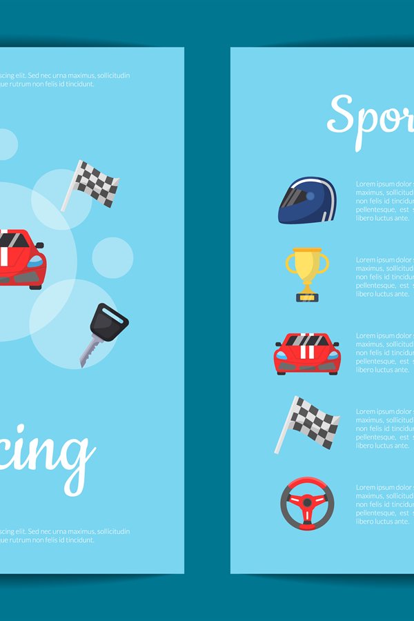 Vector flat car racing icons card or flyer illustration