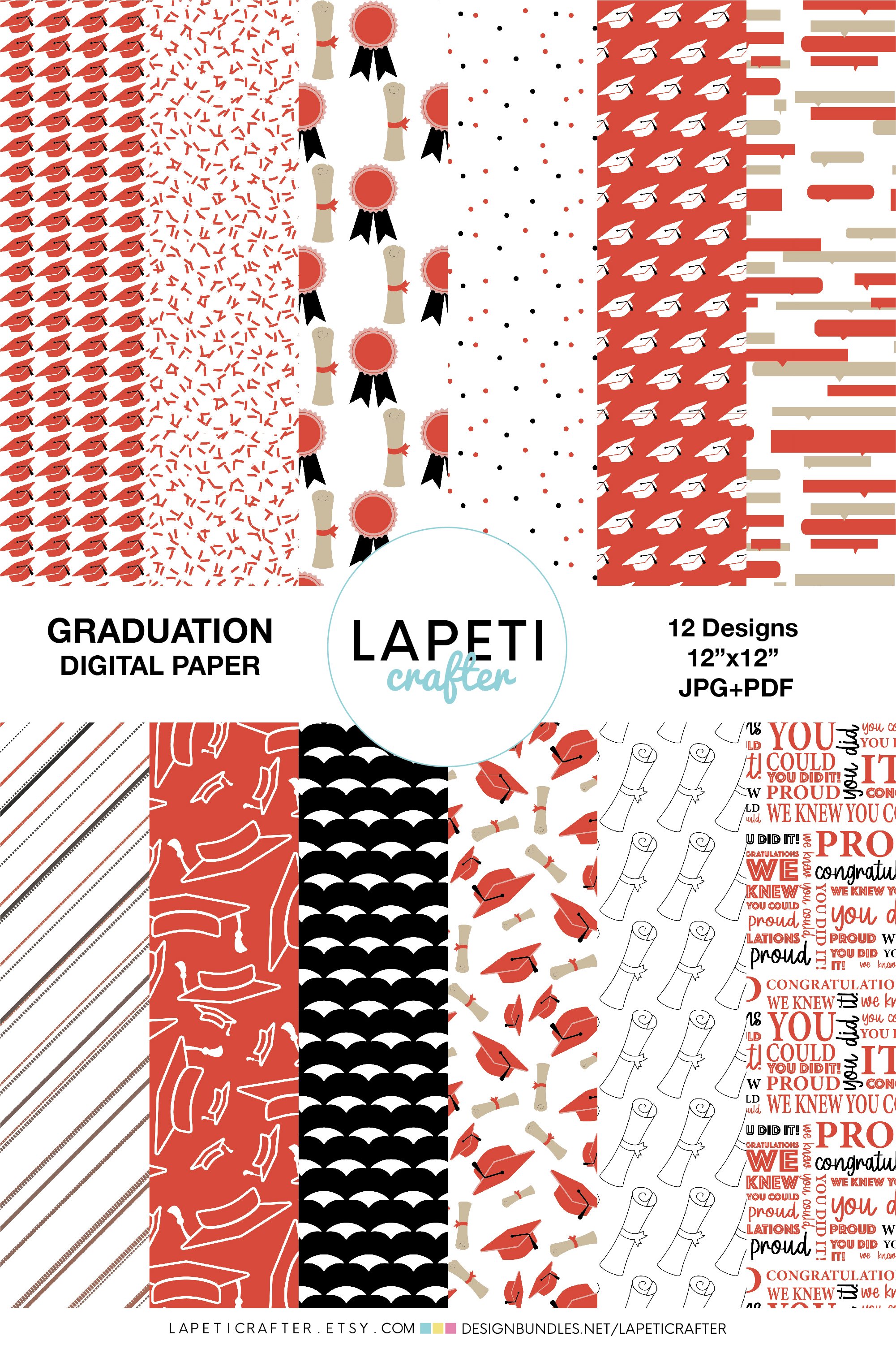 Graduation Paper Pack: Red Graduation Scrapbooking Paper
