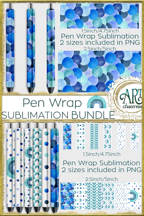 Pen Wrap Epoxy Sublimation BUNDLE Watercolor Blue Rainbows