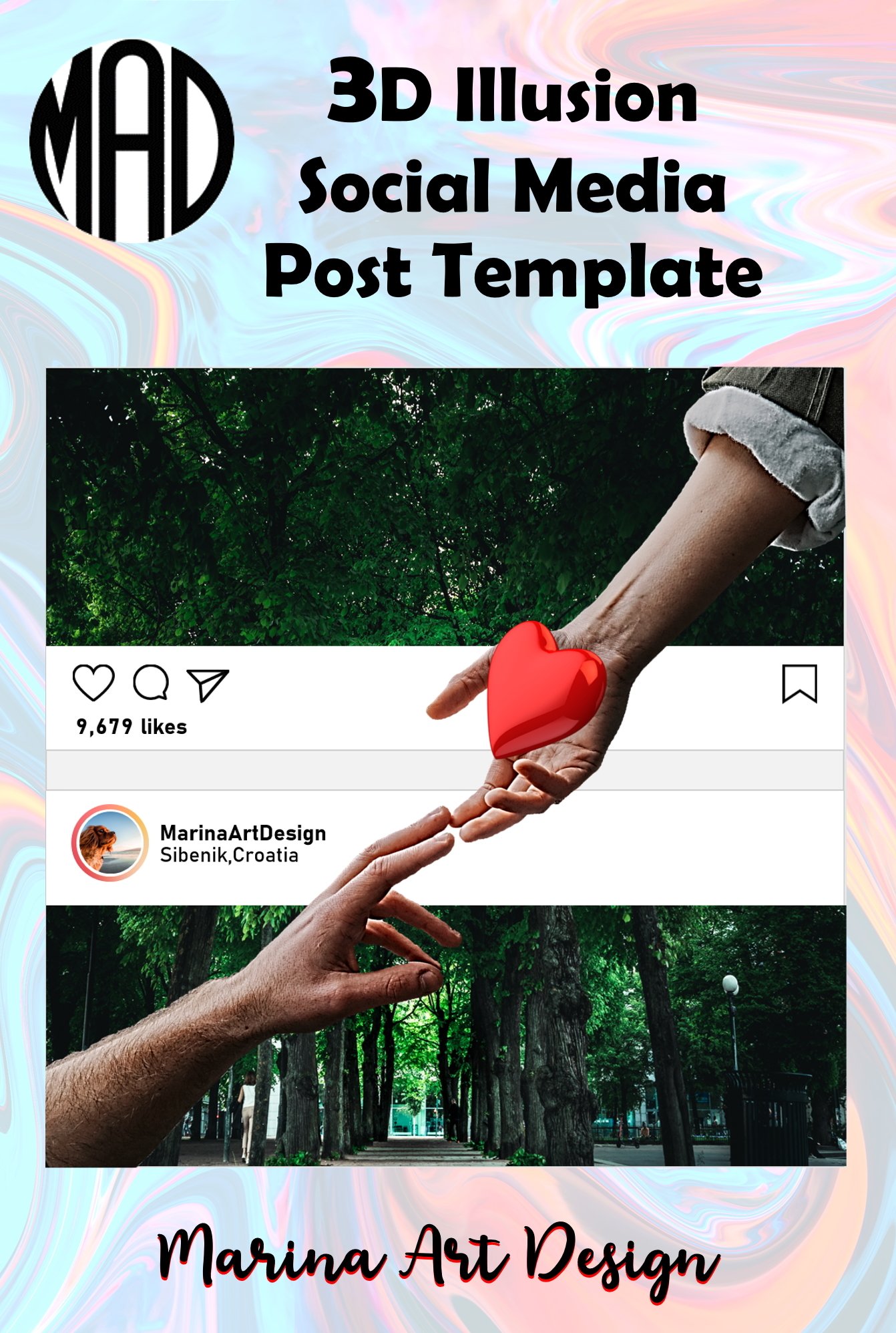 3D illusion post template mockup for social media