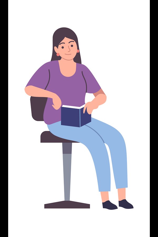 Woman reader. Female reading modern literature sitting with