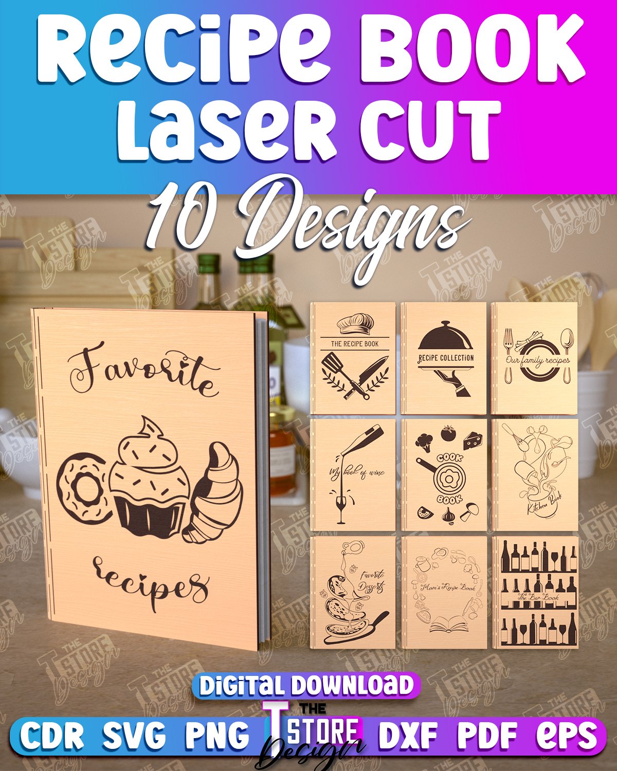 Recipe book Laser Cut Bundle | 3D Kitchen Notebook Cover SVG