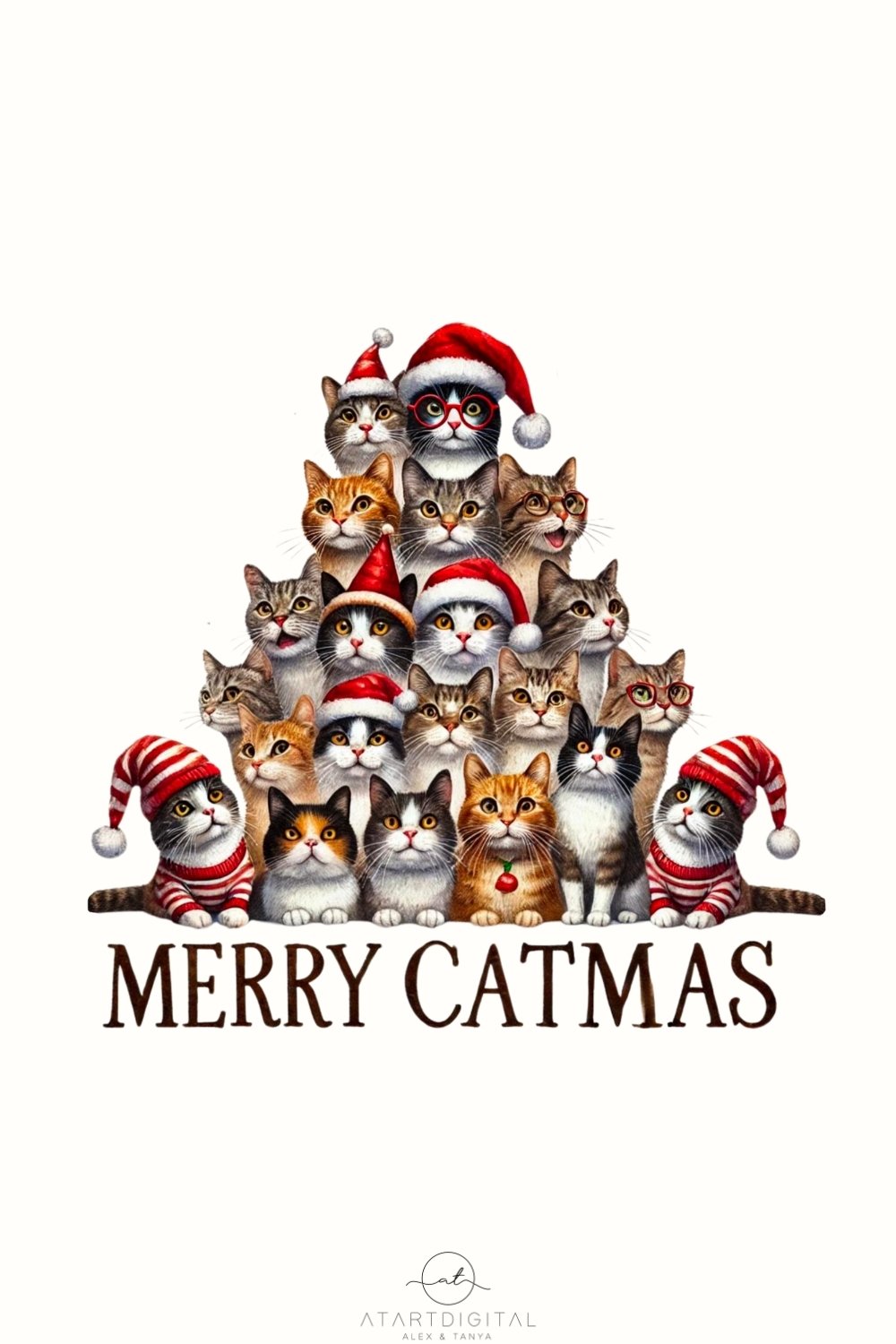 Merry Catmas Digital Print, Transparent Design
