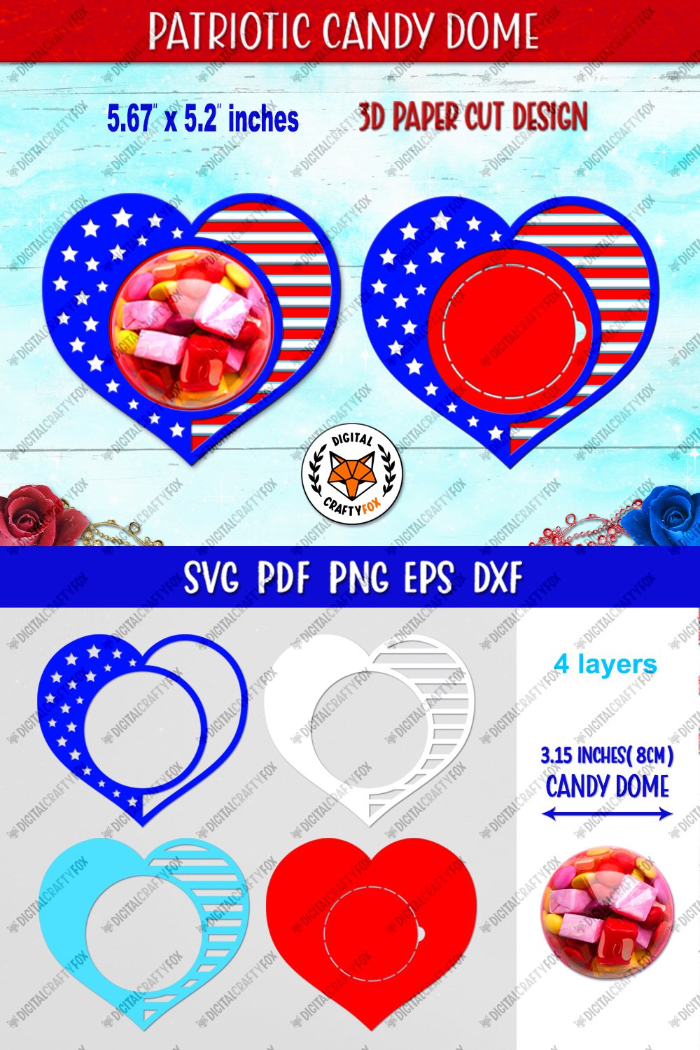 Patriotic Heart Candy Dome SVG, 4 th Of July Candy Dome SVG