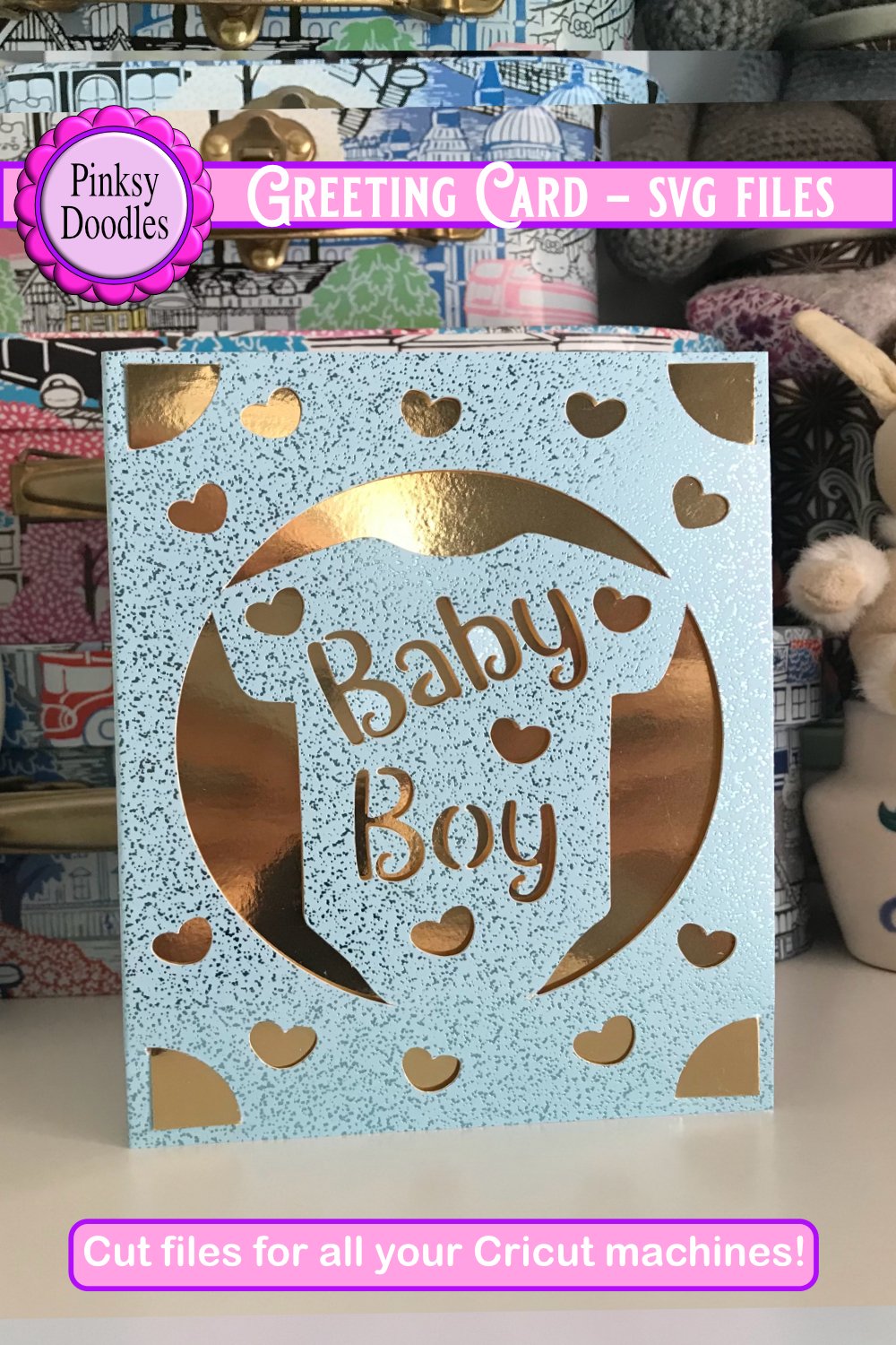 Welcome baby boy greeting card svg cut files