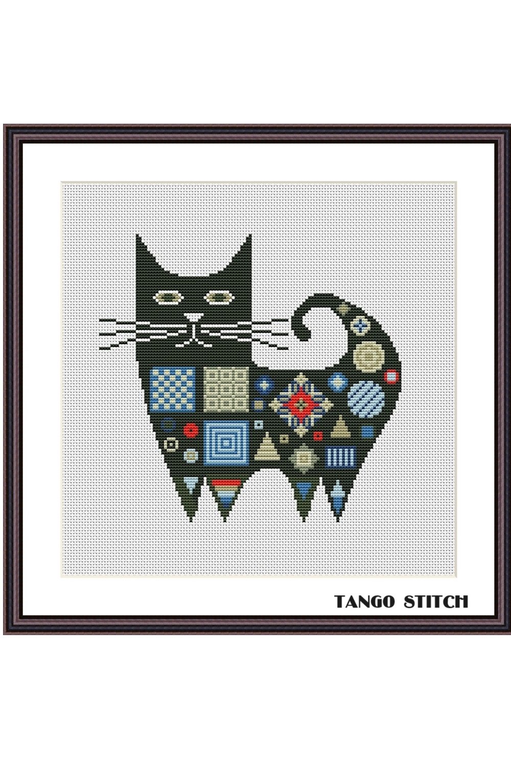 Ornaments black cat intricate cross stitch pattern