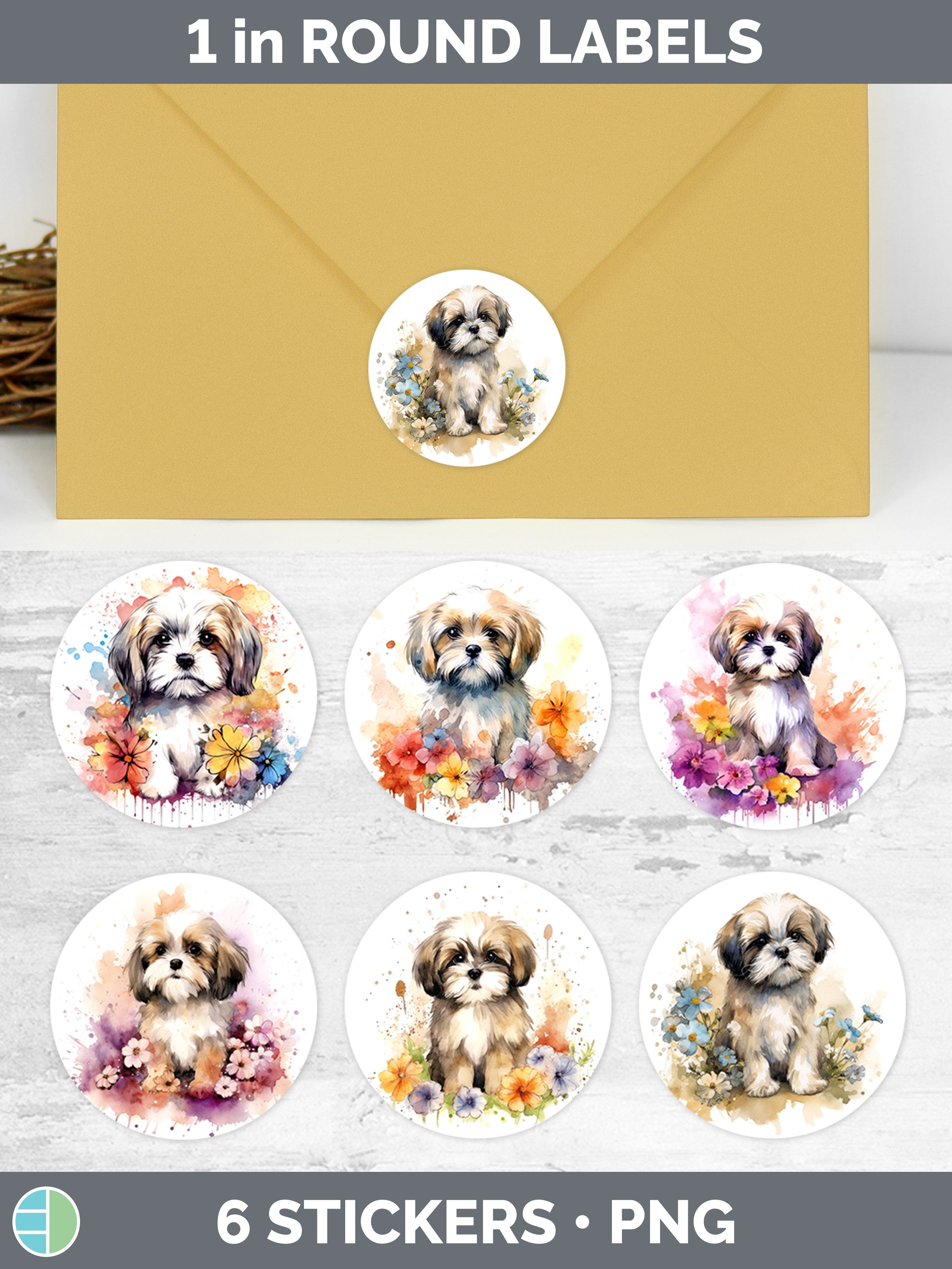 Watercolor Lhasa Apso Dog Stickers | Round Labels Designs Bu