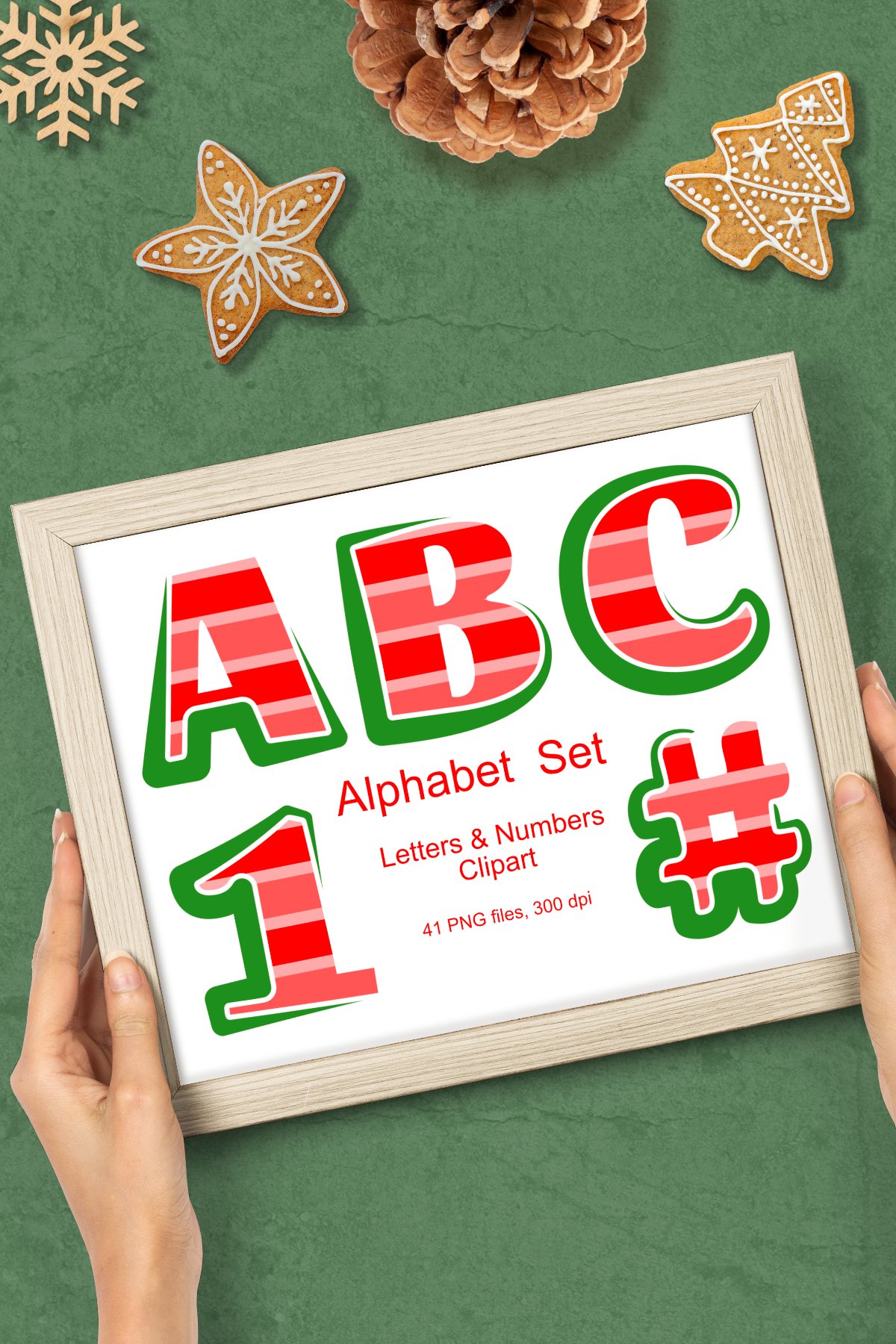 Green Red Wide Stripes Alphabet and Numbers Clipart PNG Set