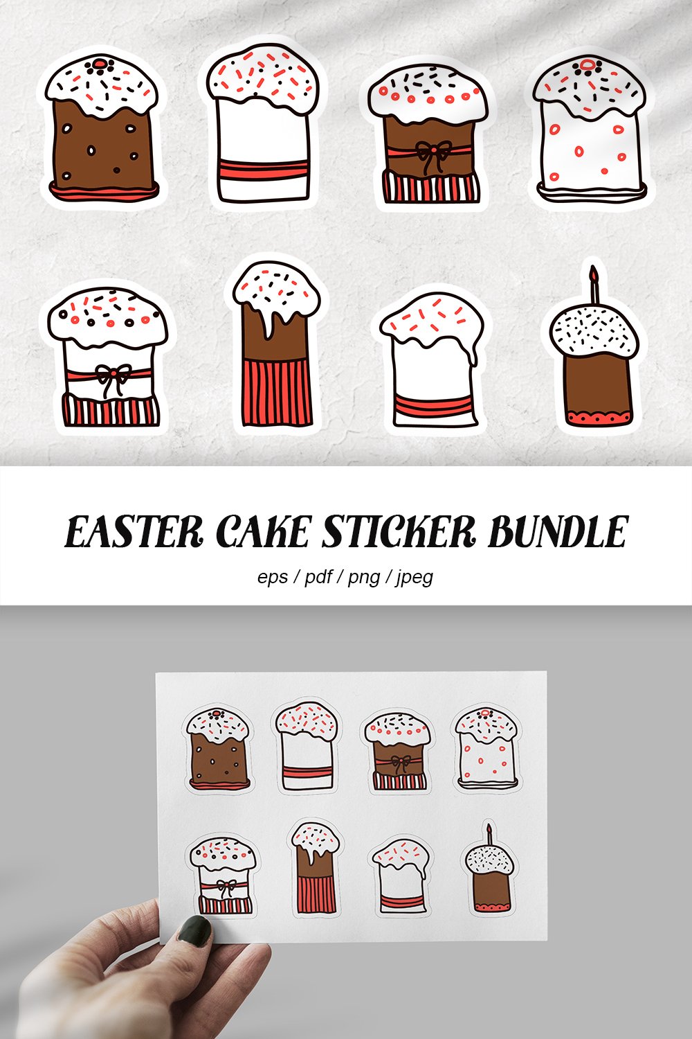 Easter cake sticker bundle PNG.