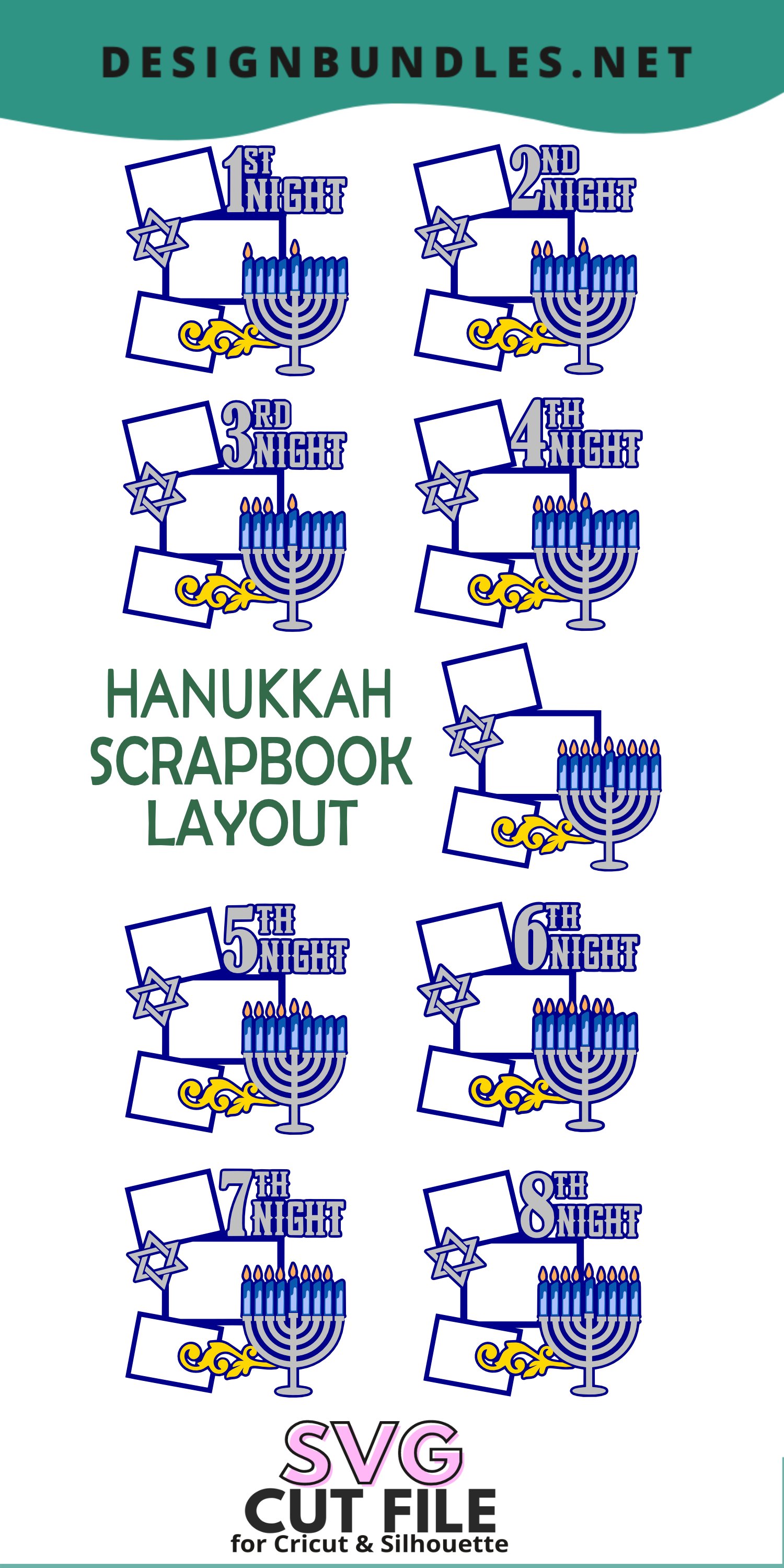 SCRAPBOOK HANUKKAH SQUARE LAYOUT OVERLAY CUT FILE SVG PNG