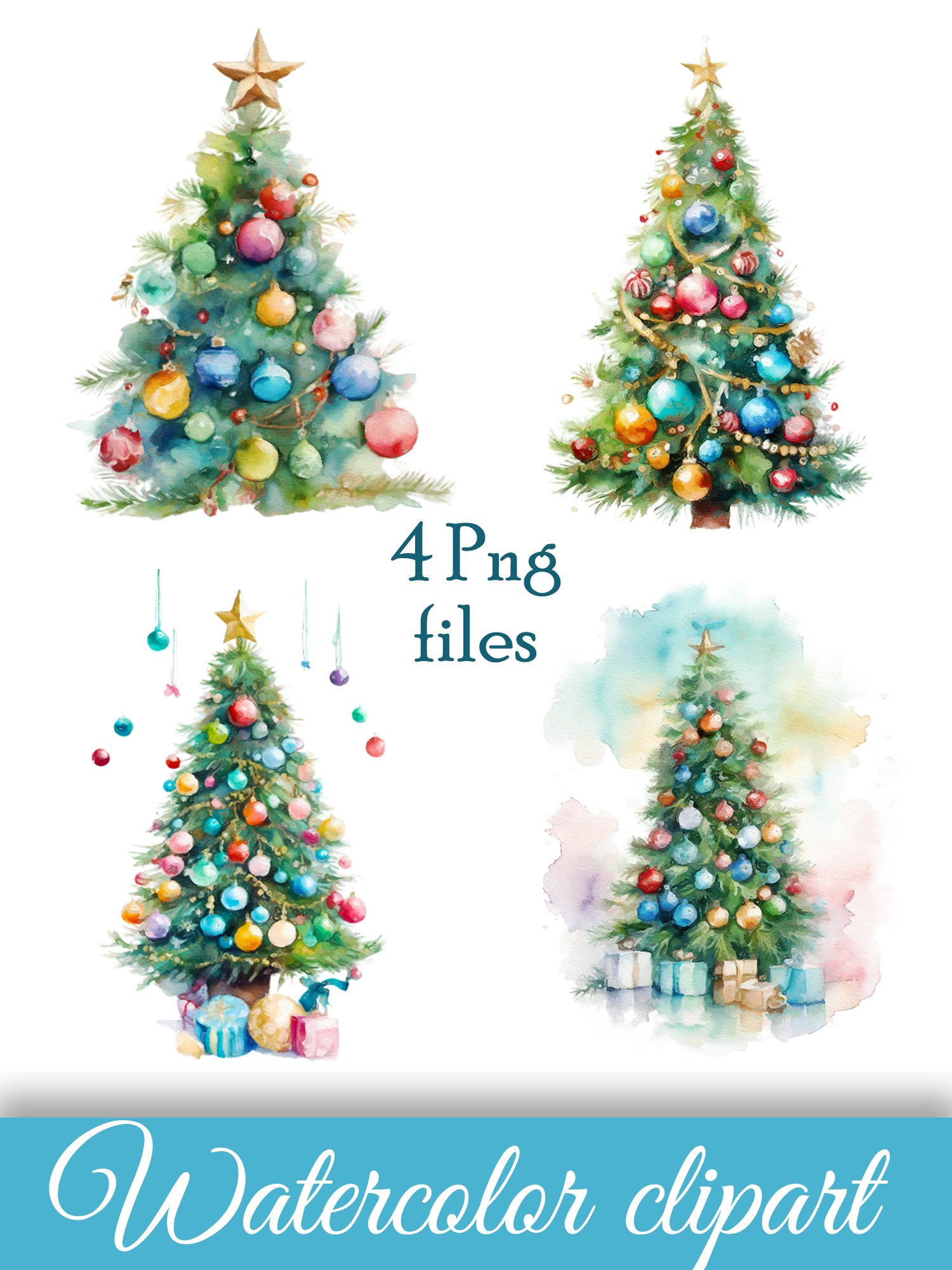 Christmas Tree Sublimation Watercolor Clipart / 4 (3041937)