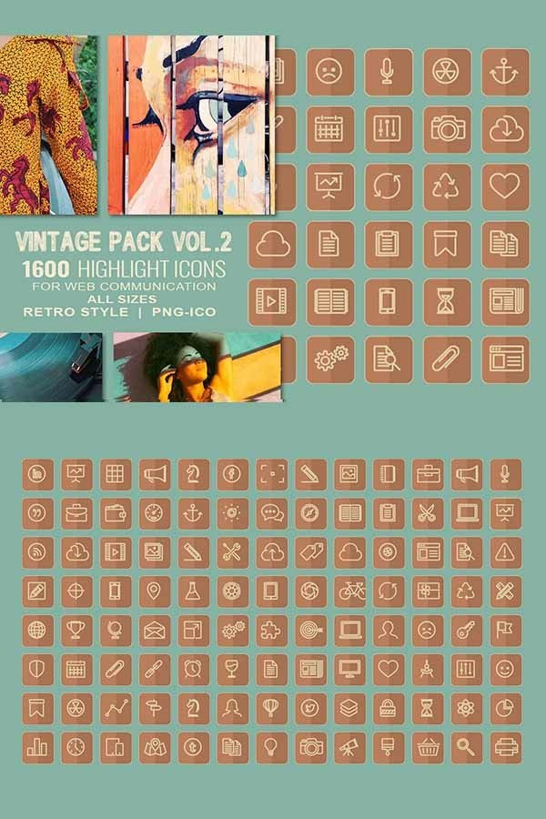 1600 Vintage Icons Pack PNG-ICO Vol.2