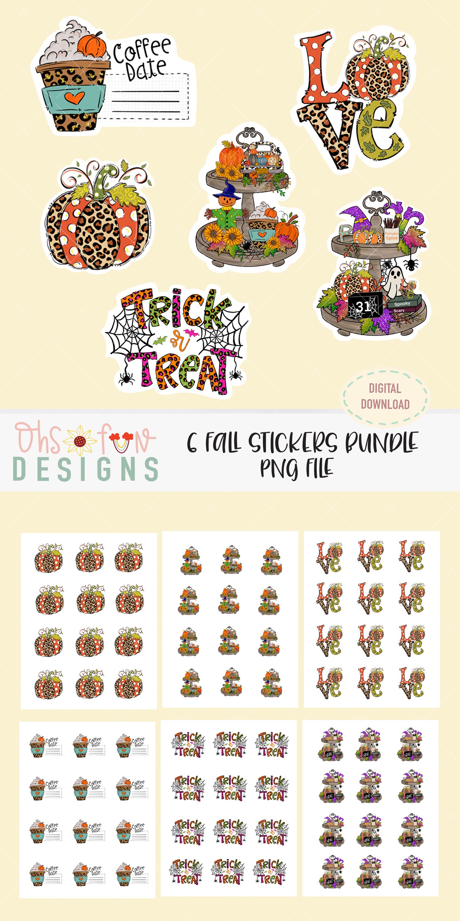 Fall stickers bundle, PNG, pumpkin coffee stickers