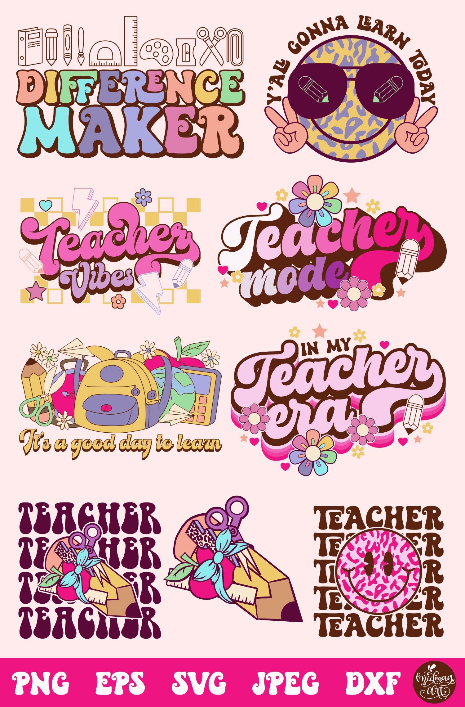 Retro Teacher SVG PNG Bundle, In my teacher era (2688901)