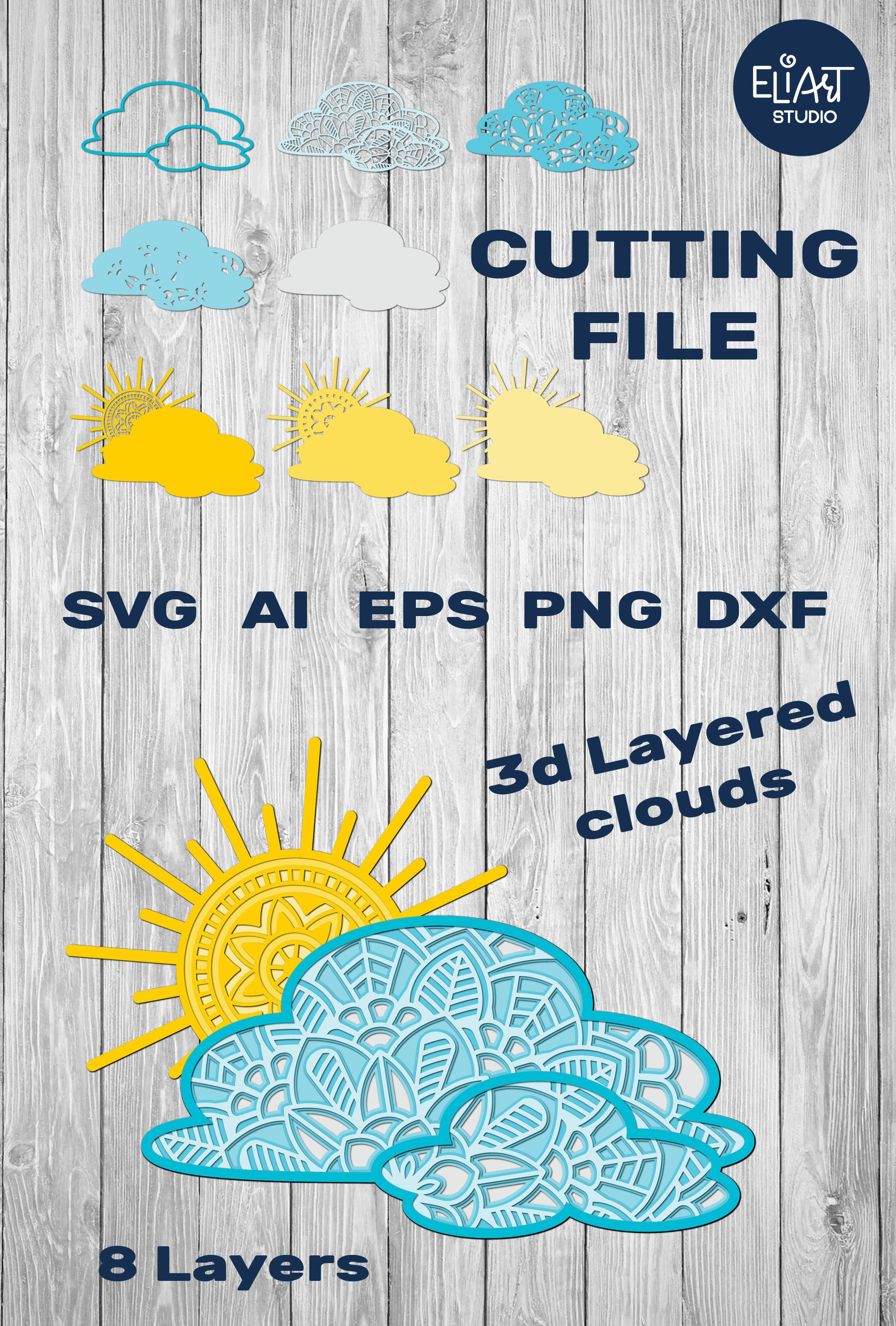3d SVG Layered Sun and Clouds | Sunshine SVG