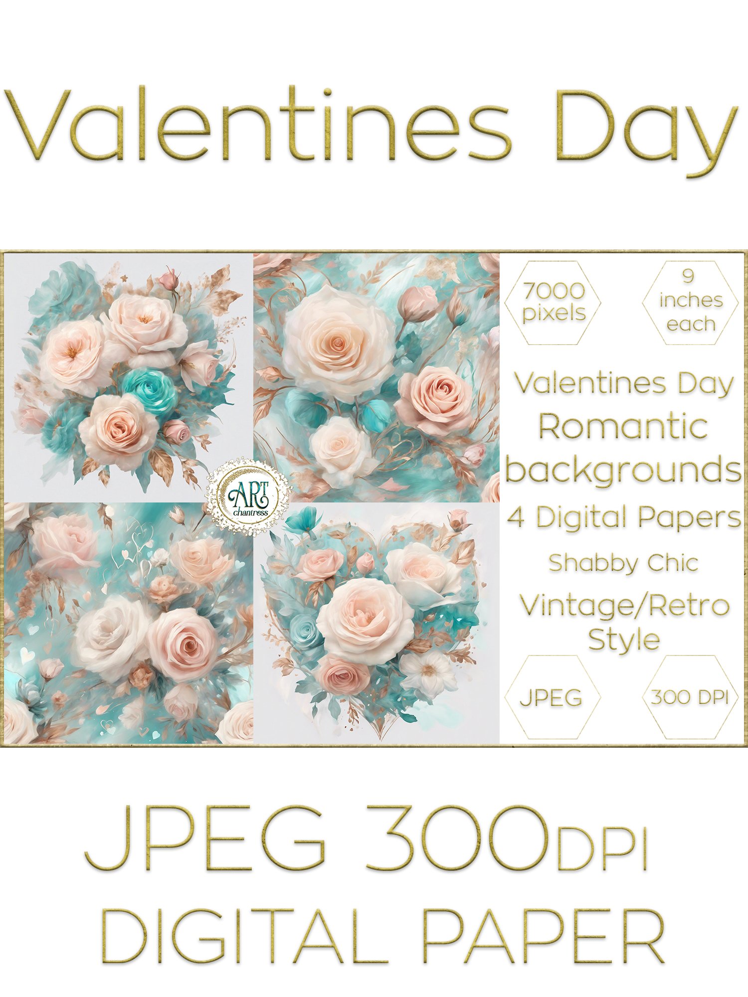 Bouquet of Roses Valentines Day Digital Papers (3139538)