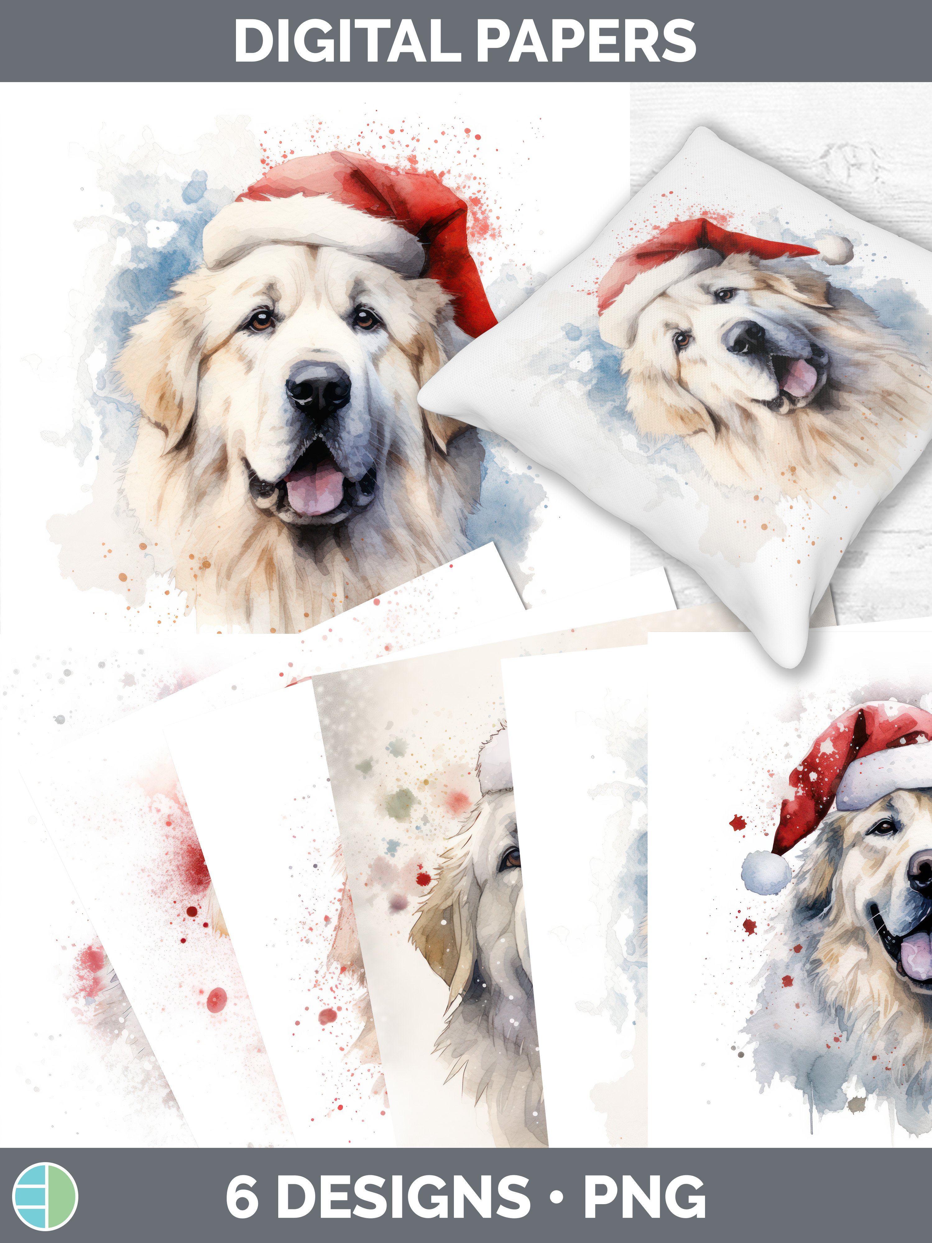 Christmas Santa Hat Great Pyrenees Dog Paper Backgrounds | D