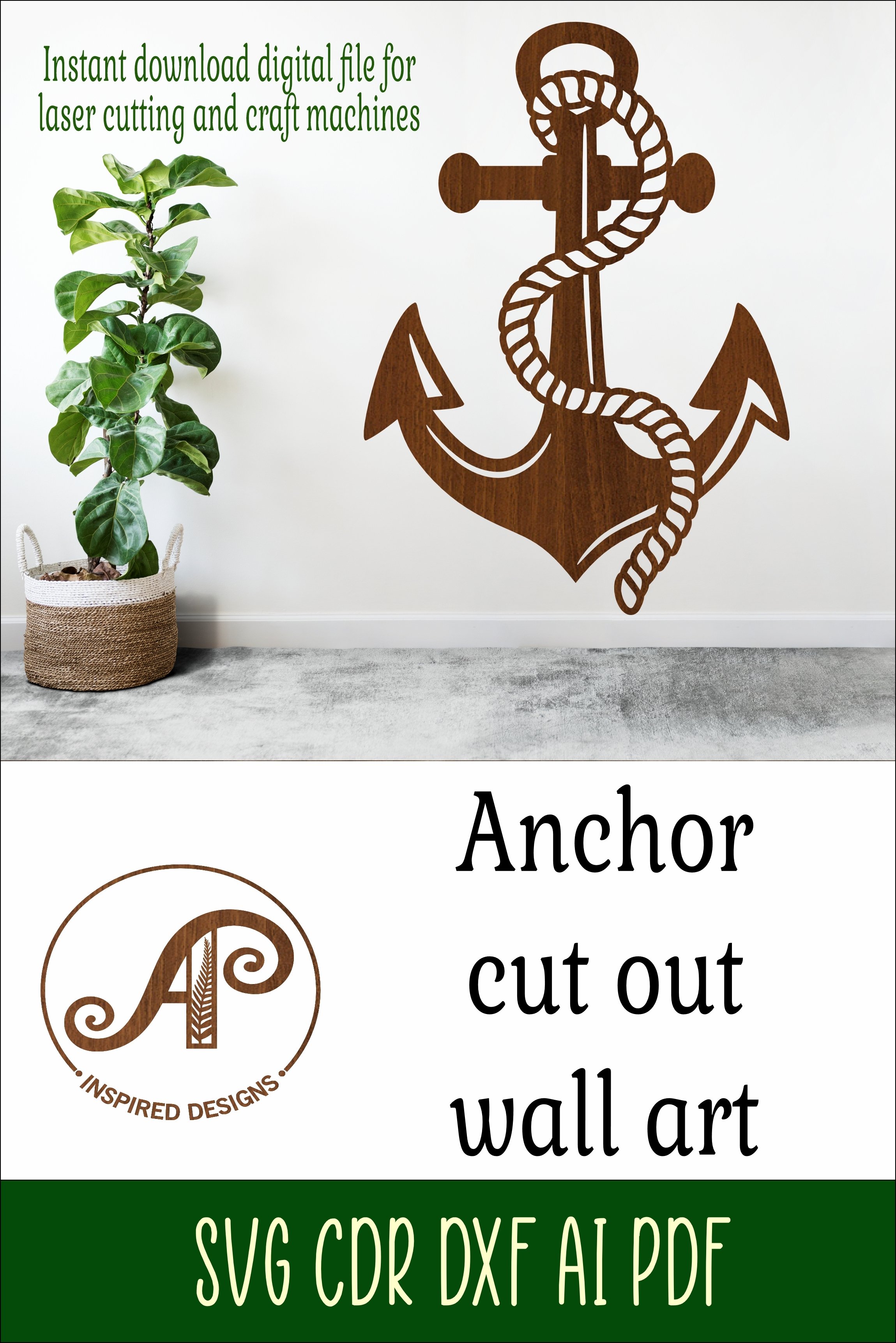 Anchor cut out wall sign svg laser cut file