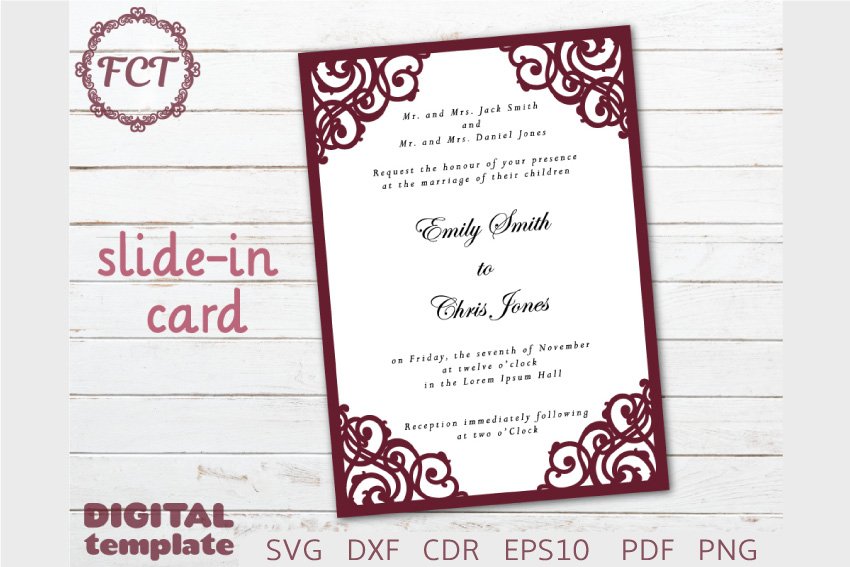 Wedding invite Slide-in card SVG 5x7 template Cricut Cameo