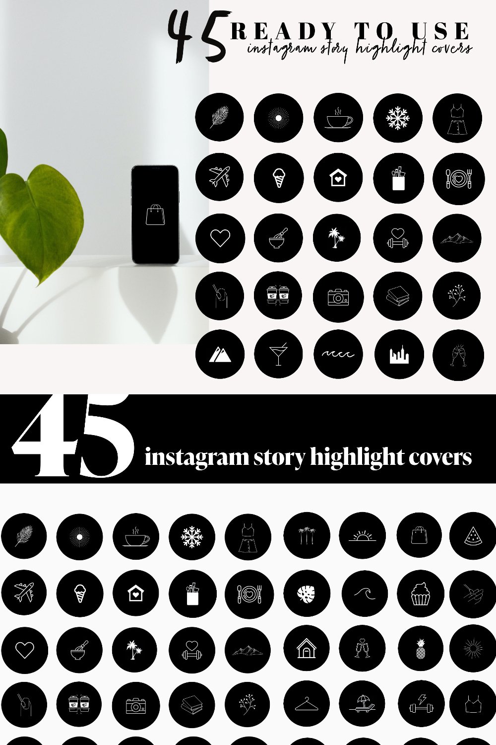 black minimalist instagram story highlight covers
