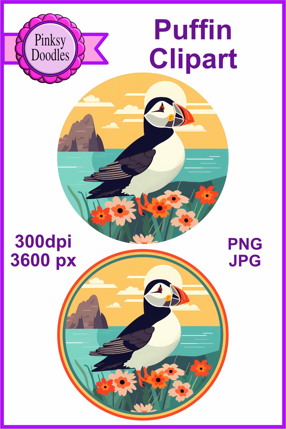 Beautiful Puffin design png high resolution printable files