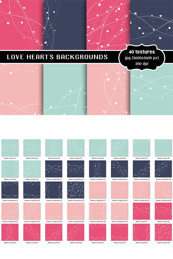 Love heart scrapbook paper pattern, romantic backgrounds set