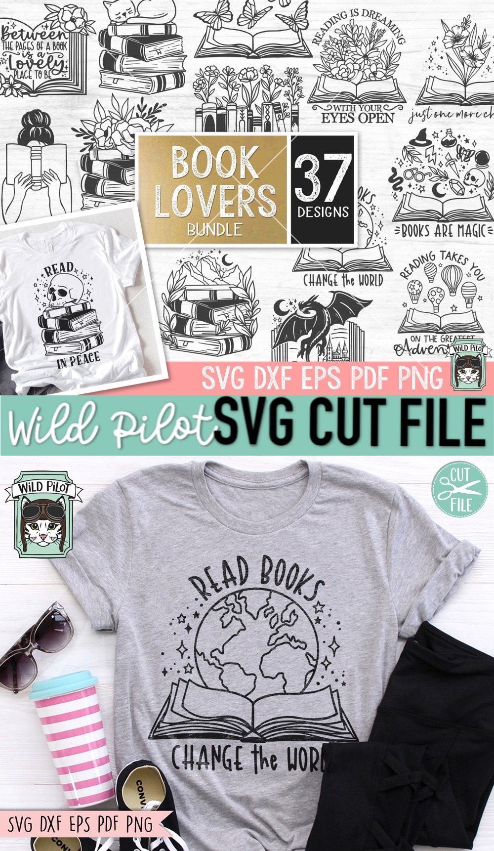 37 Book Lover Bundle SVG Files, Book Shirt, Teacher Shirt