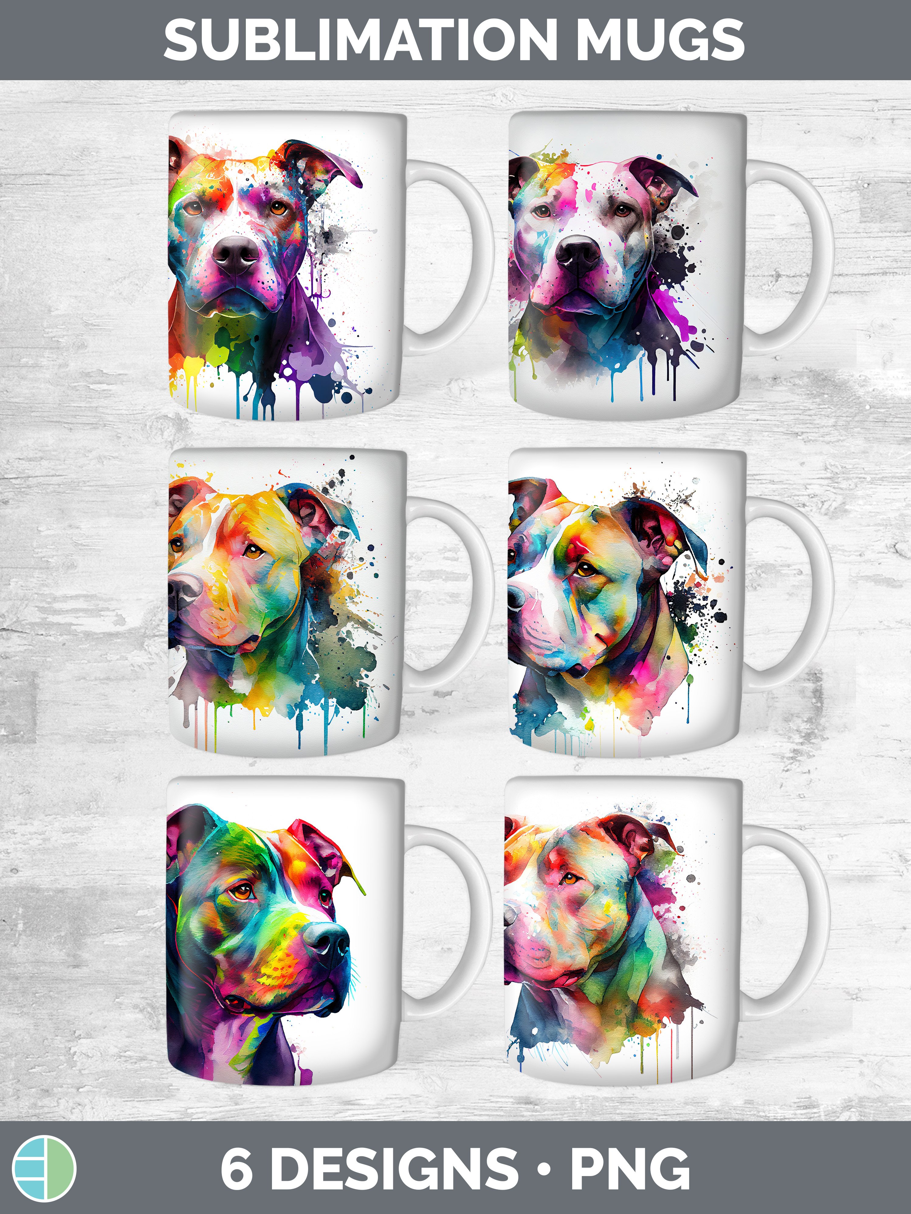 Rainbow Pit Bull Dog Mug Wrap | Sublimation Coffee Cup Desig