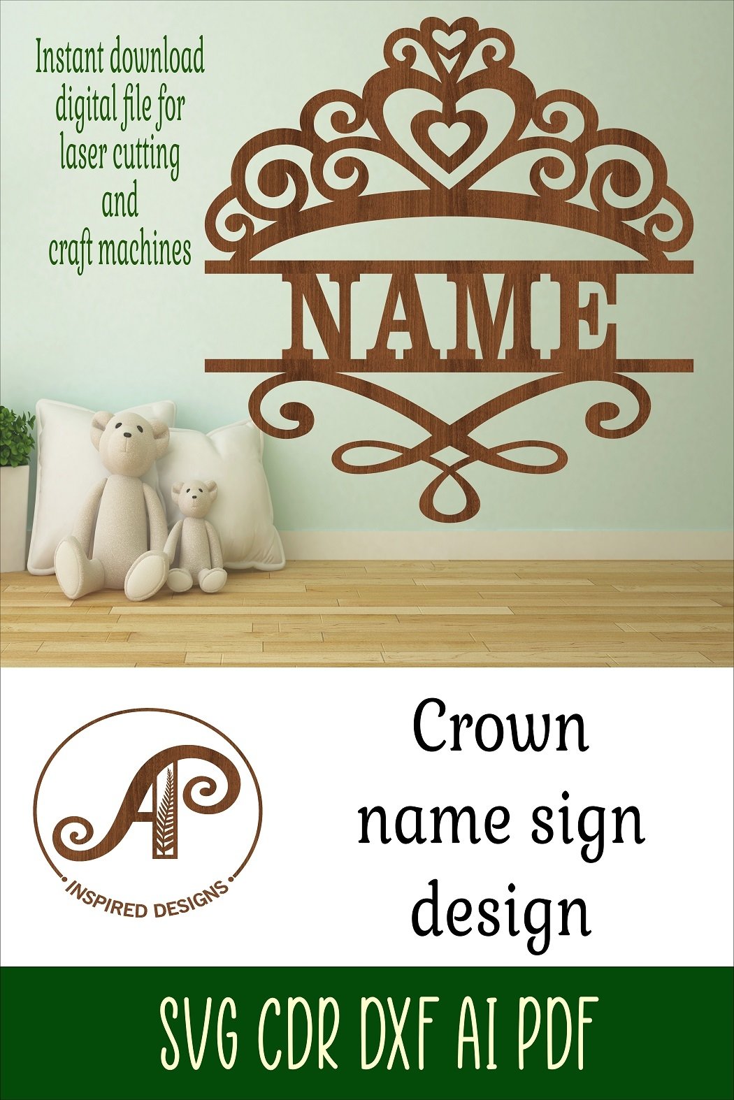Princess crown name sign svg laser cut template