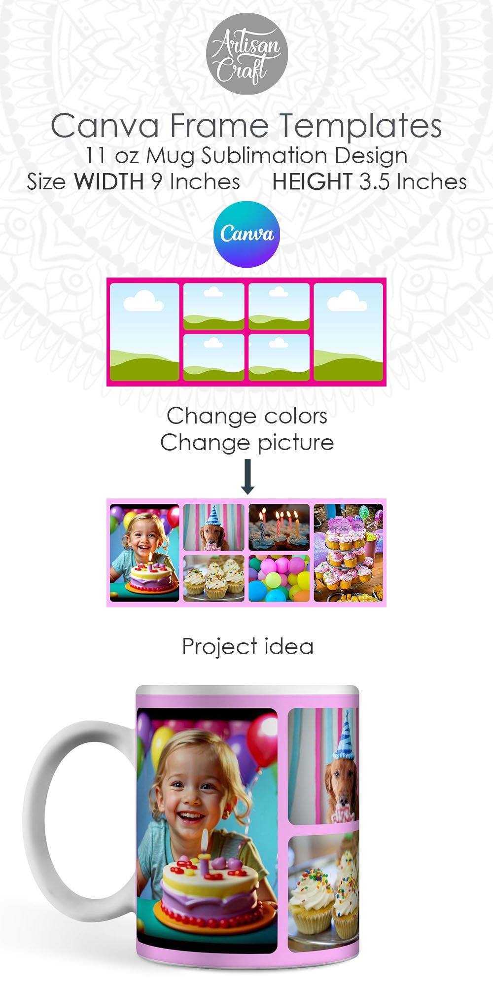 Canva Mug Template | Photo Mug Template | Canva frames