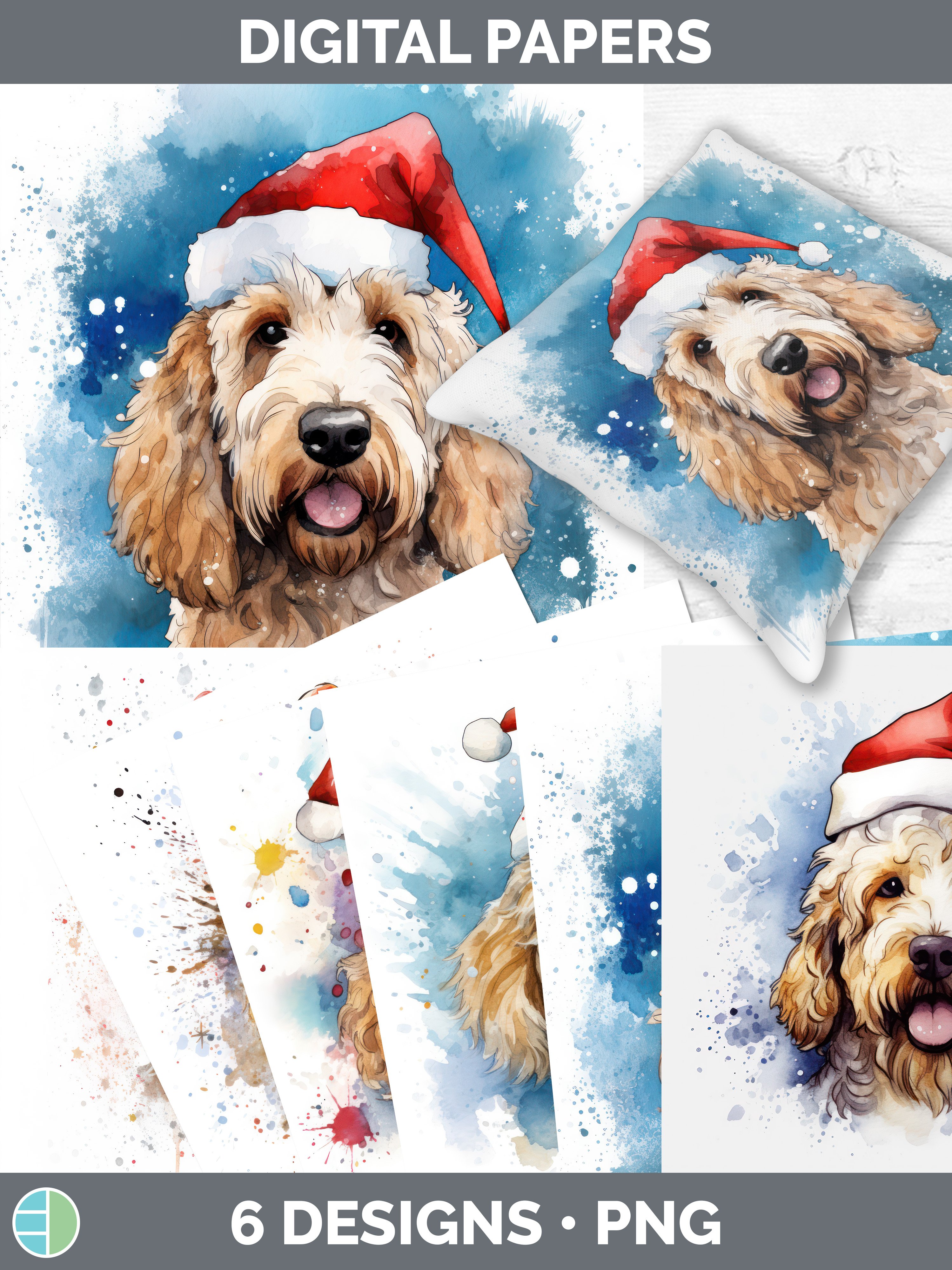 Christmas Santa Hat Goldendoodle Dog Paper Backgrounds | Dig
