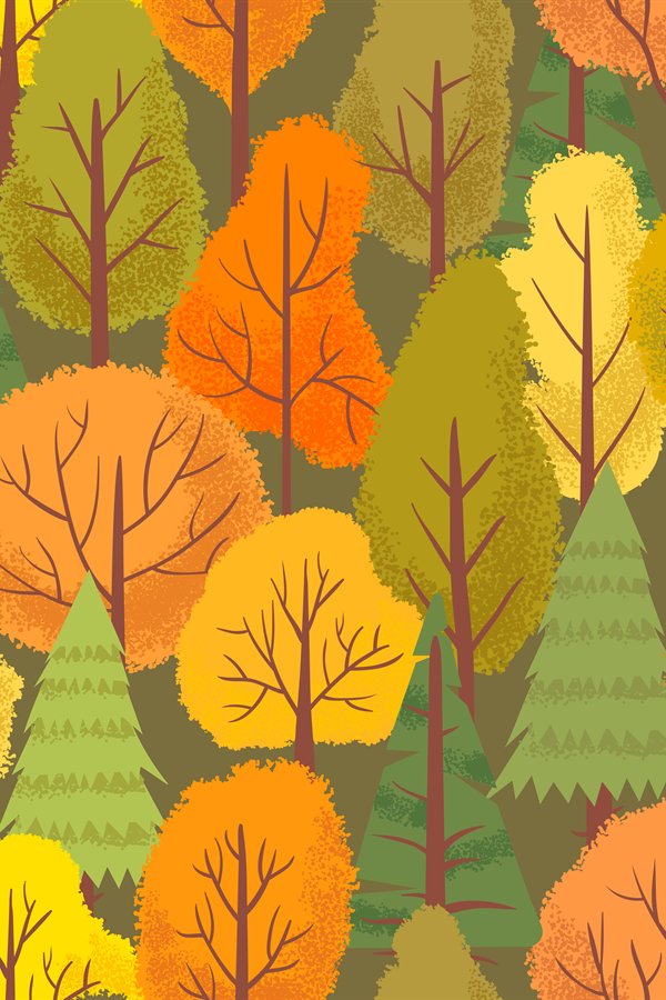 Seamless autumn forest trees pattern. Colorful forest tree,