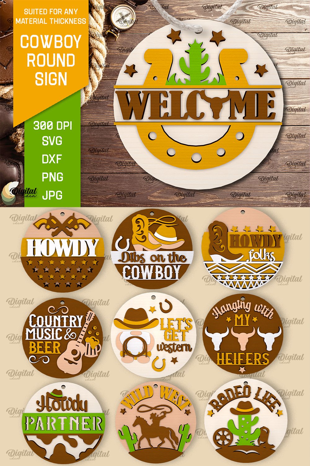 Cowboy Round Signs Laser Cut Bundle. Cowboy Western SVG
