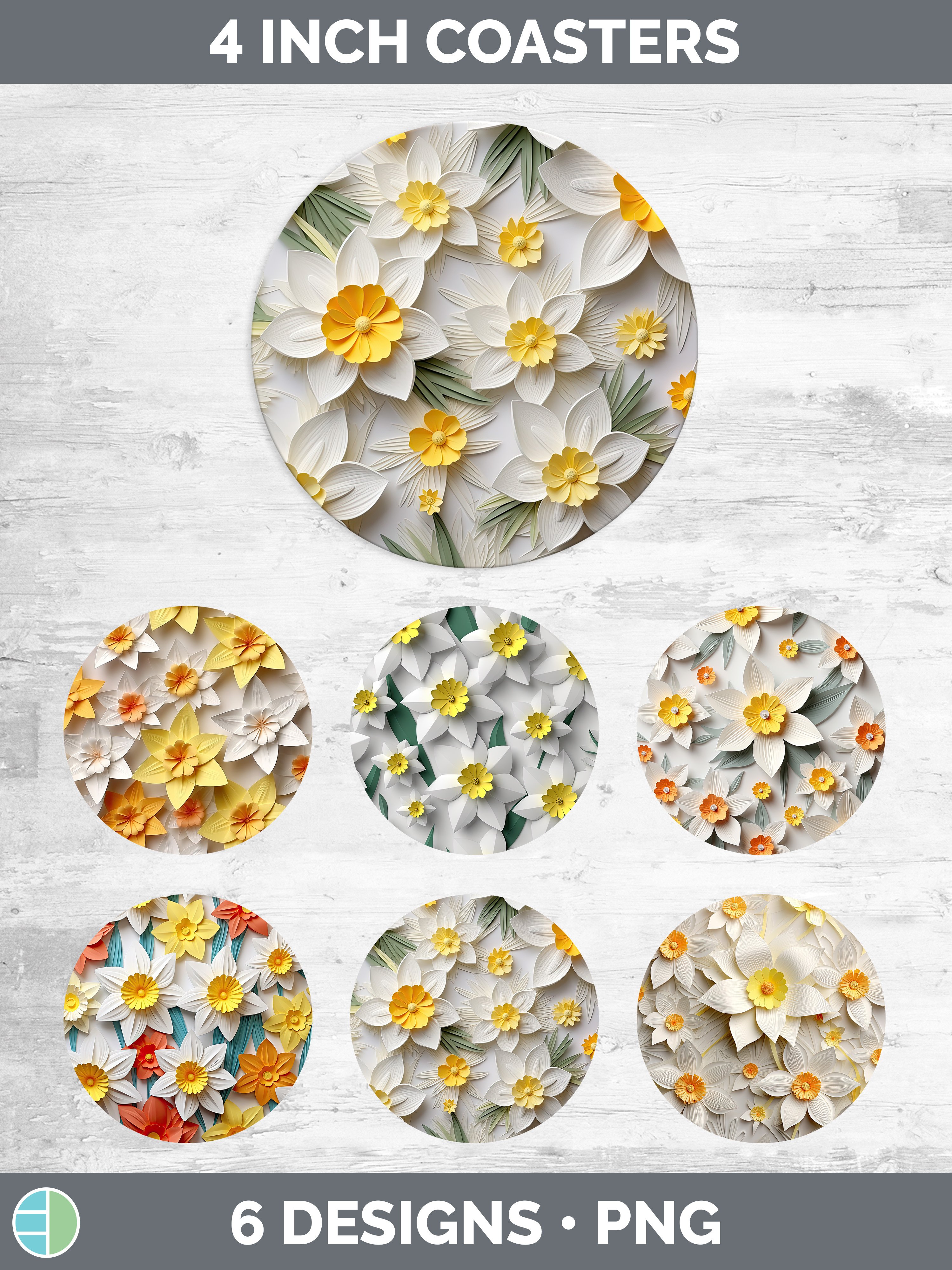 3D Paper Daffodil Flowers Round Coaster | Bundle Coaster Des