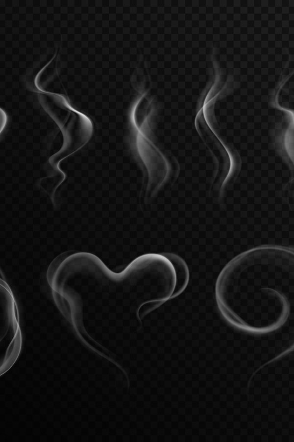 Realistic steam effect. Heart shaped smoke. Air wind fog, ho