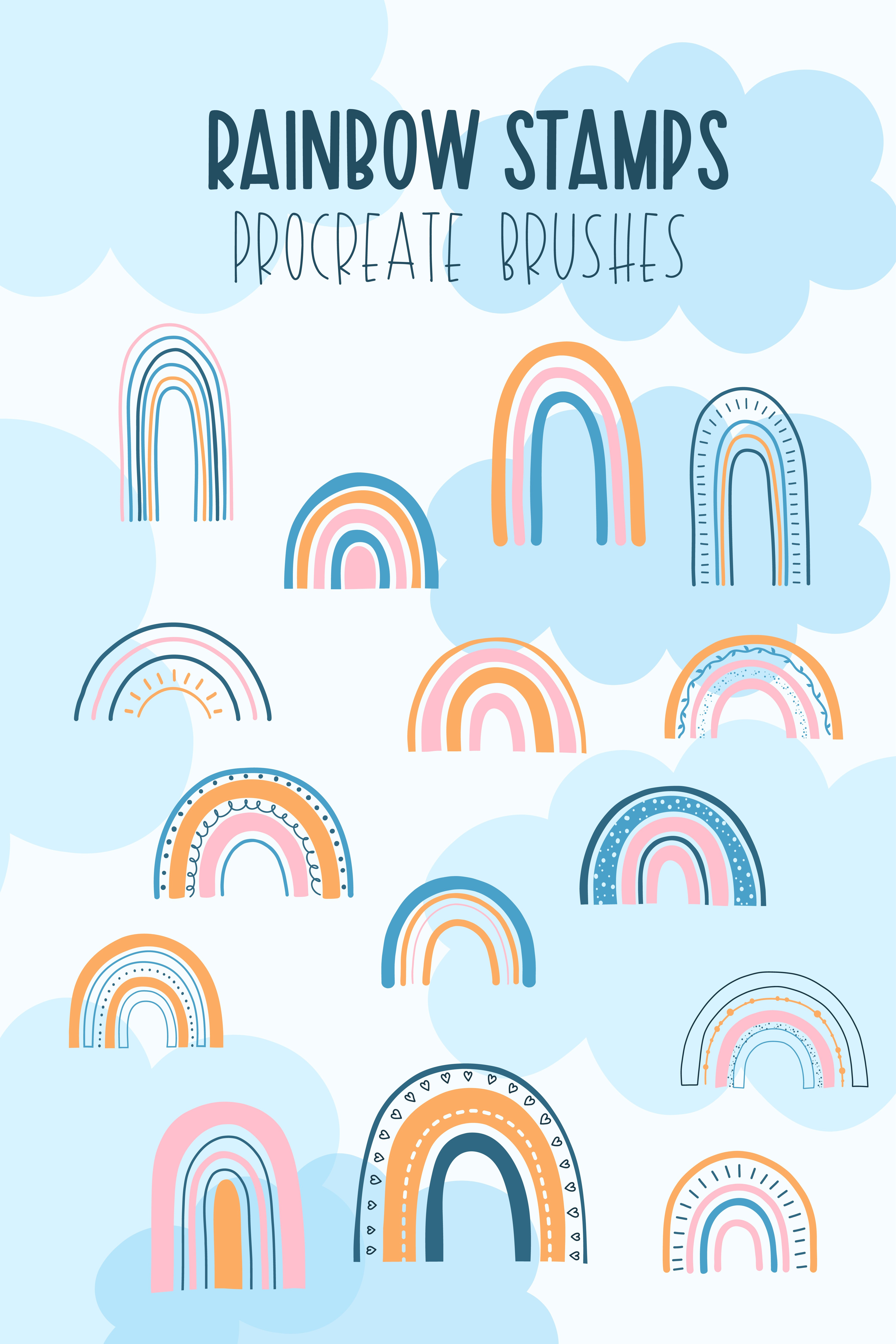 Rainbow Procreate Stamps - 40 Rainbow Doodle Procreate Brush