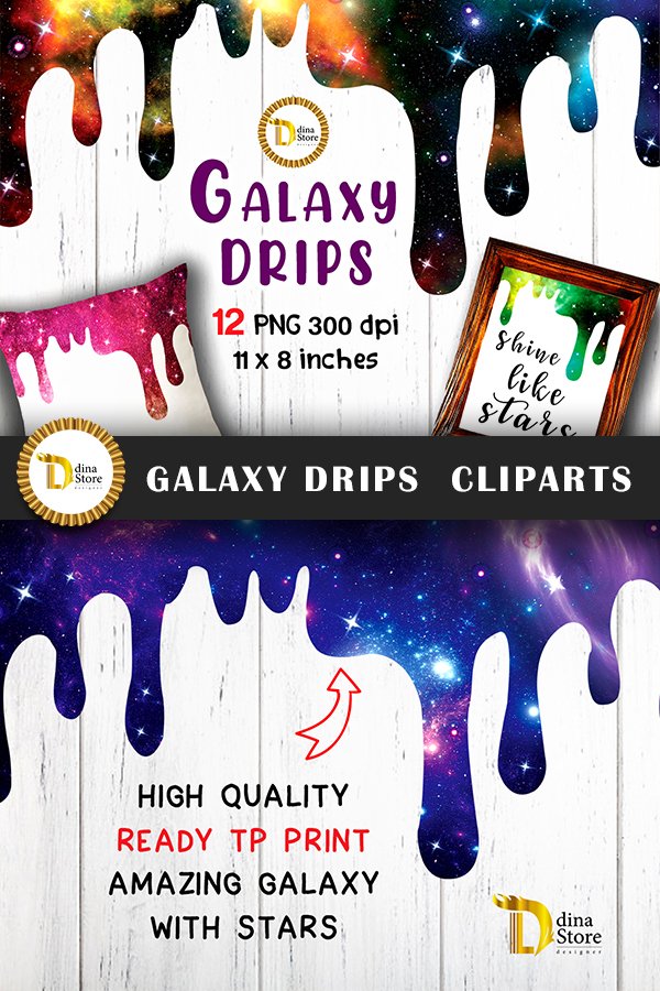 Galaxy Dripping Borders PNG Bundle | 12 Drips Clipart