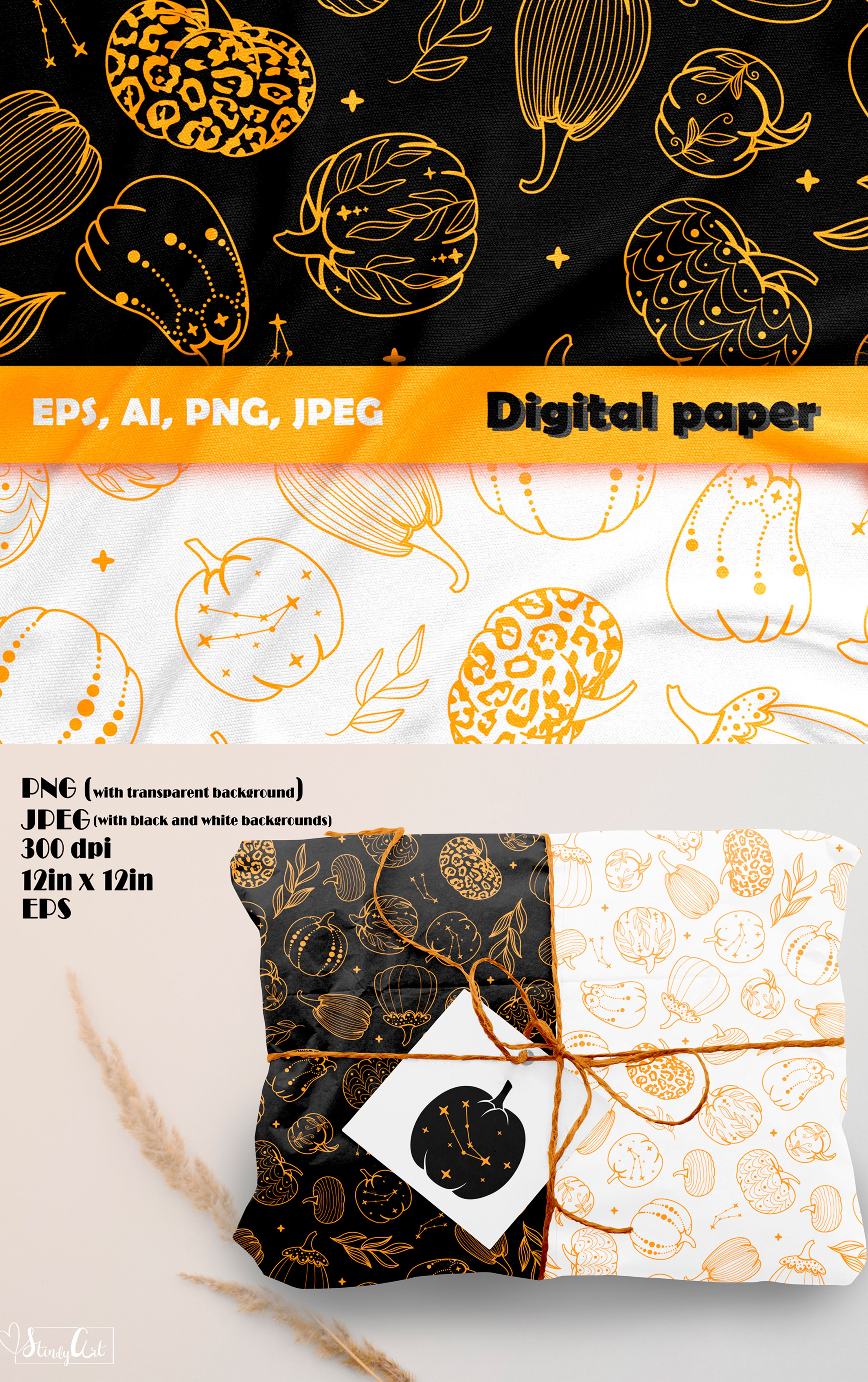 Halloween Pumpkin Digital Paper - 2 printable seamless files