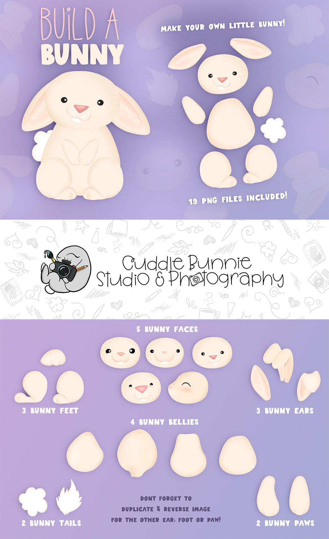 Build a Bunnie|Create your own Bunny Clipart|19 PNG elements