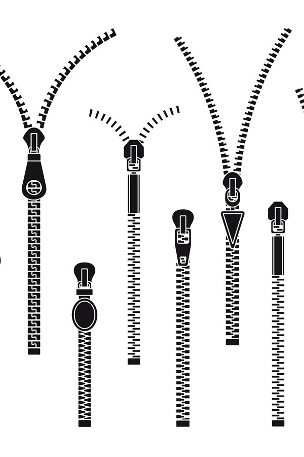 Open closed zippers. Fashion zip silhouette. Flat connect de