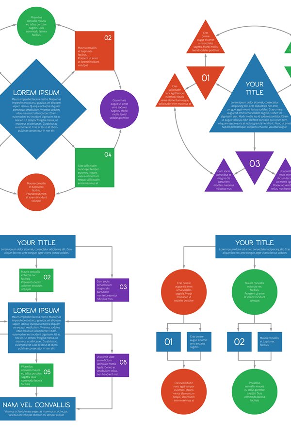 Hierarchy diagrams flowchart vector infographics set